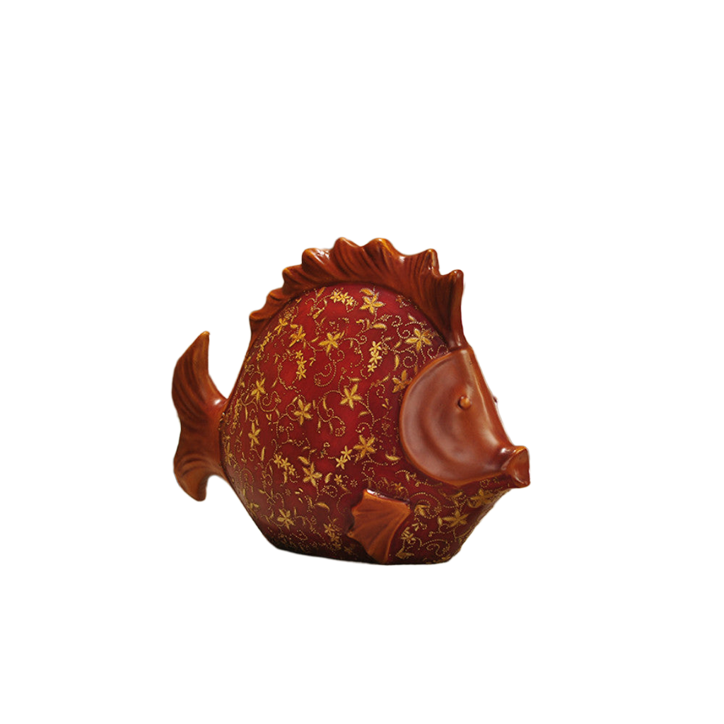 Large Red Fish Sculpture - Hand Painted with Golden Patterns – Samiksha's