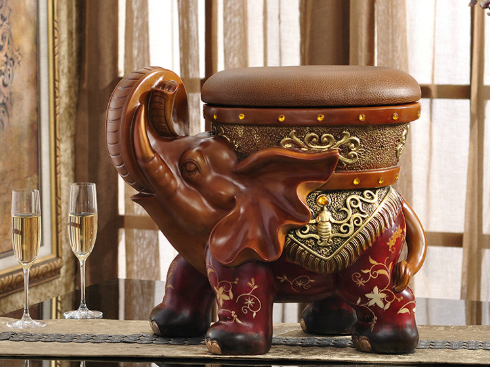 Large Elephant Bench Sculpture with Faux Leather Seating – Samiksha's