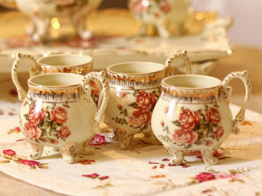 10 Piece Rose Flower Hand Painted Porcelain Tea Set – Samiksha's